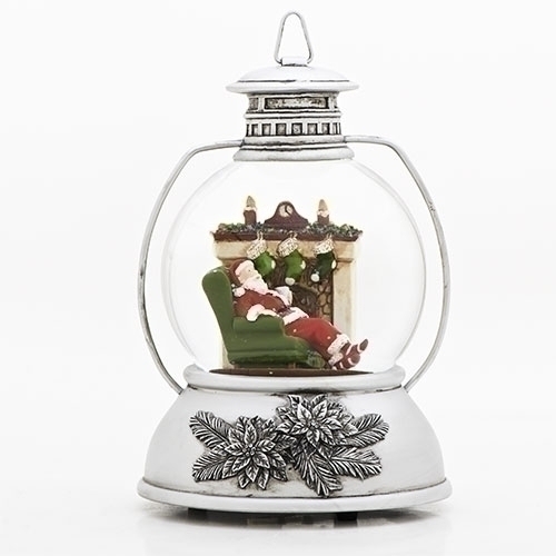 8"H MUSICAL SANTA DOME SILVER LANTERN STYLE - The Doll Lady